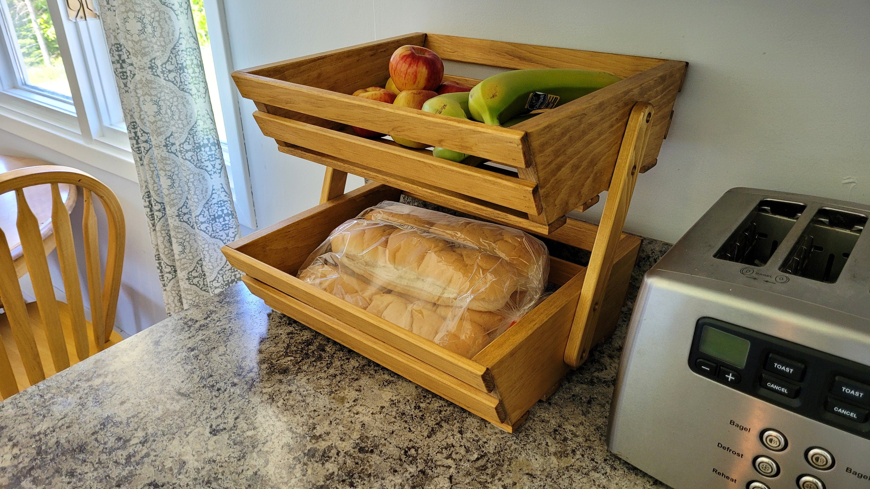 Solid Wood Fruit and Vegetable Rack - 2 Tier - Golden Oak Stained ...